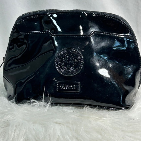 Versace | Bags | Versace Parfums Black Patent Medusa Logo Cosmetic Bag ...
